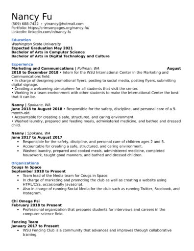 Resume – Nancy Fu