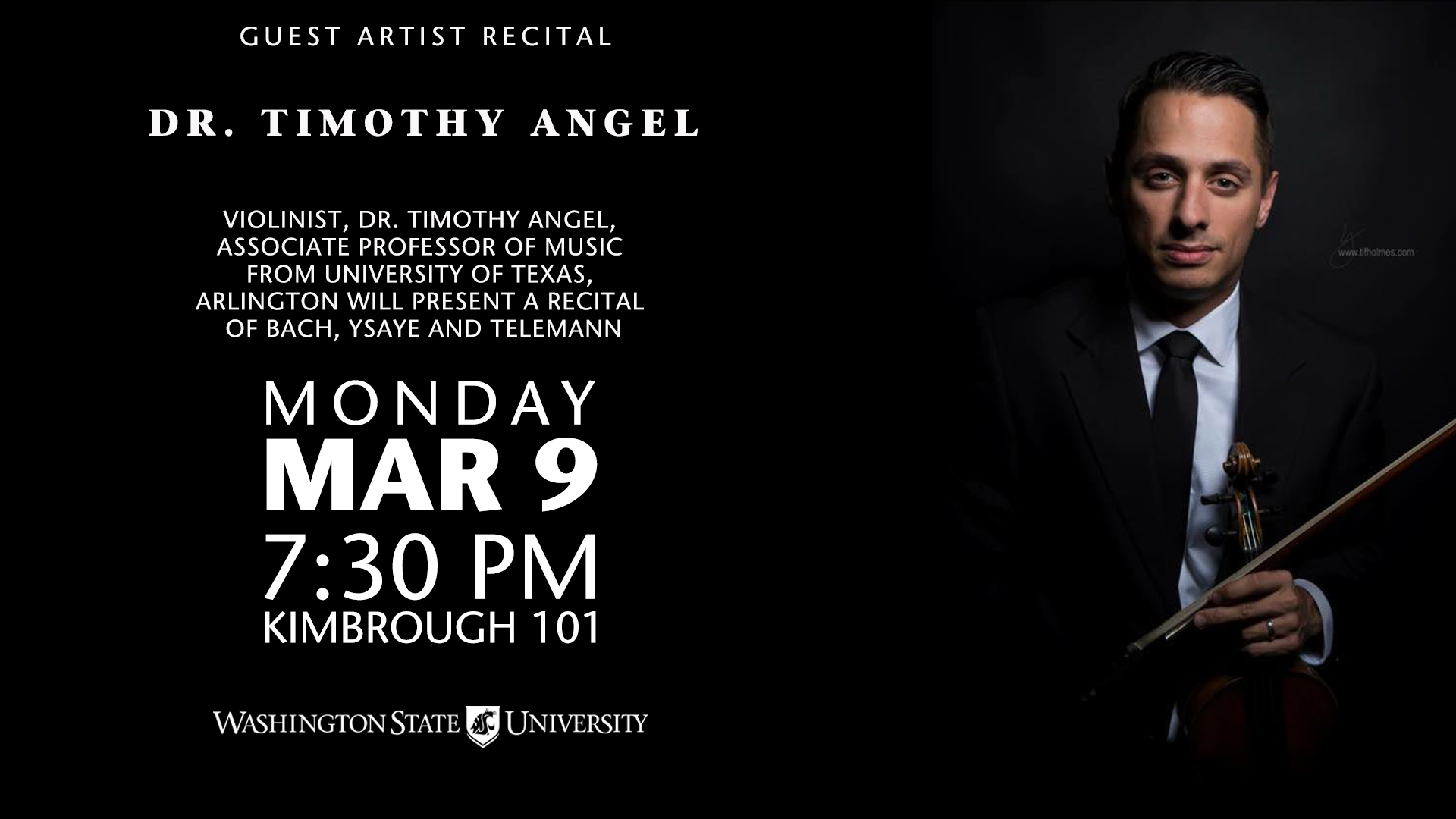 Guest Recital: Timothy Angel, violin | Events | Washington State University