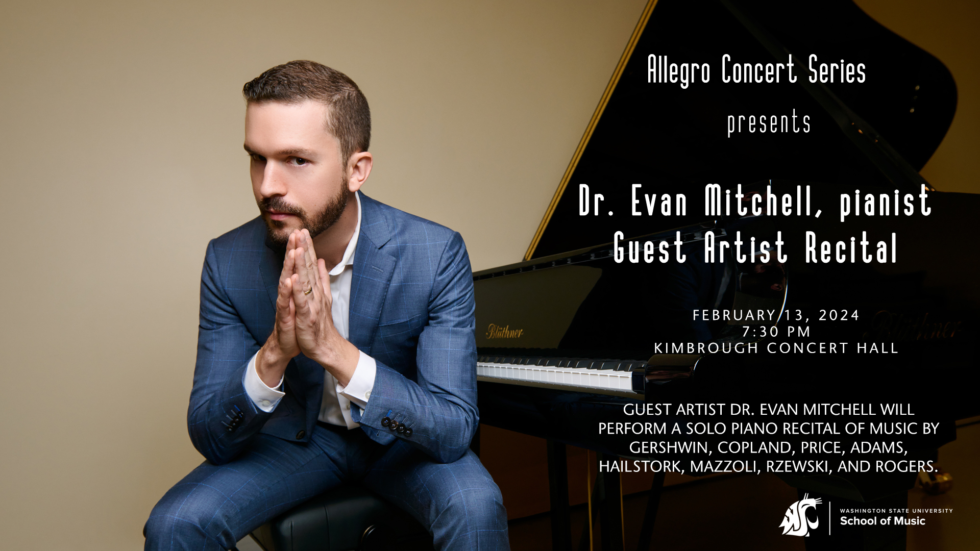Guest Artist: Evan Mitchell, piano | Events | Washington State University