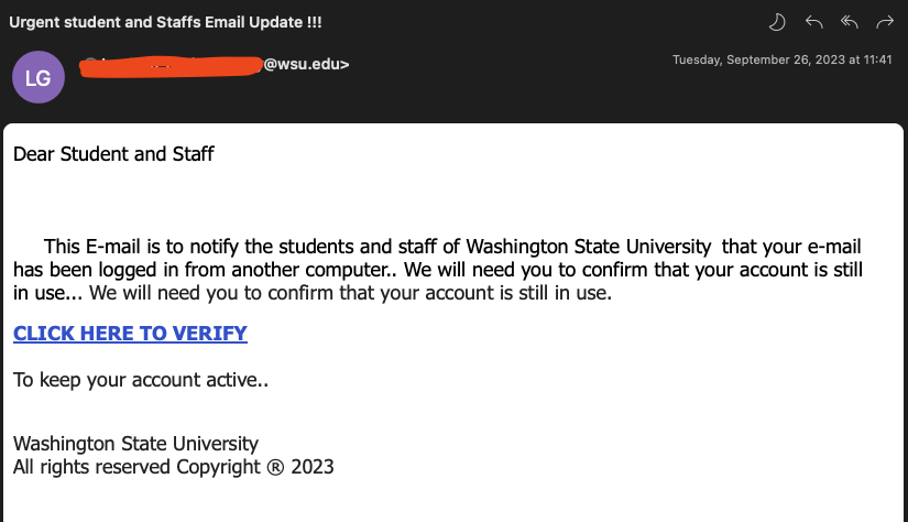 Examples of Phishing | Information Technology Services | Washington ...