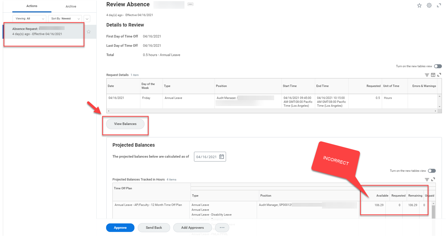 Issue: Time off balances showing incorrectly in Workday inboxes ...