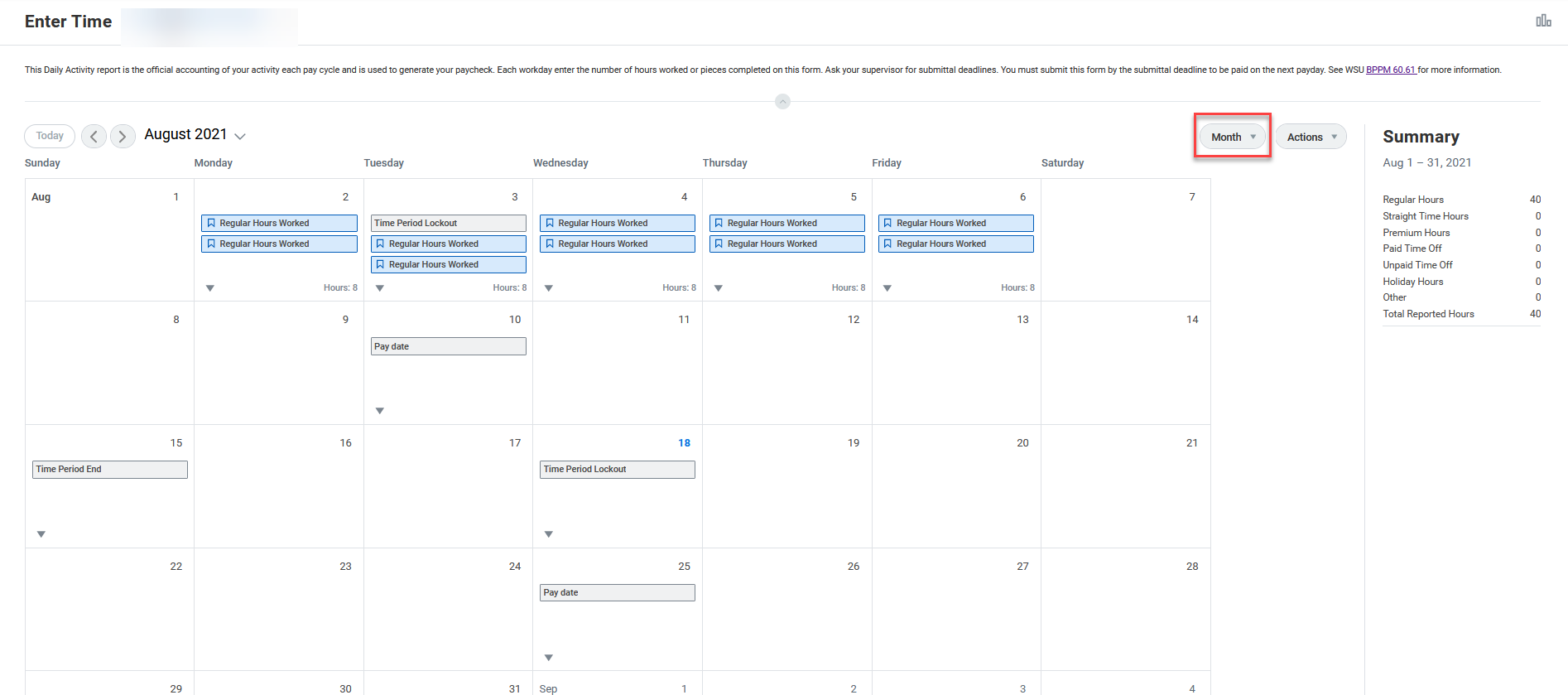 New Monthly Time Calendar View | Modernization | Washington State ...