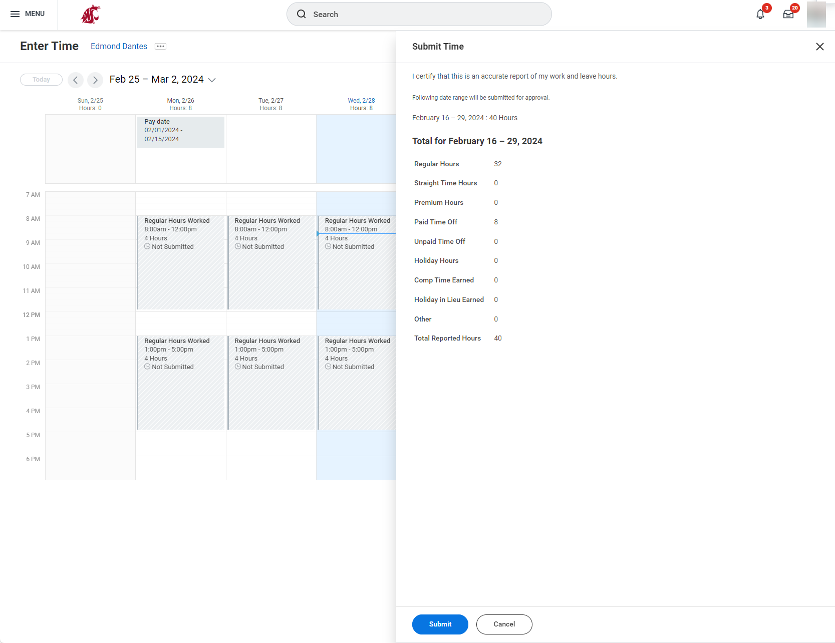 Update to user interface for Review & Submit Time process ...