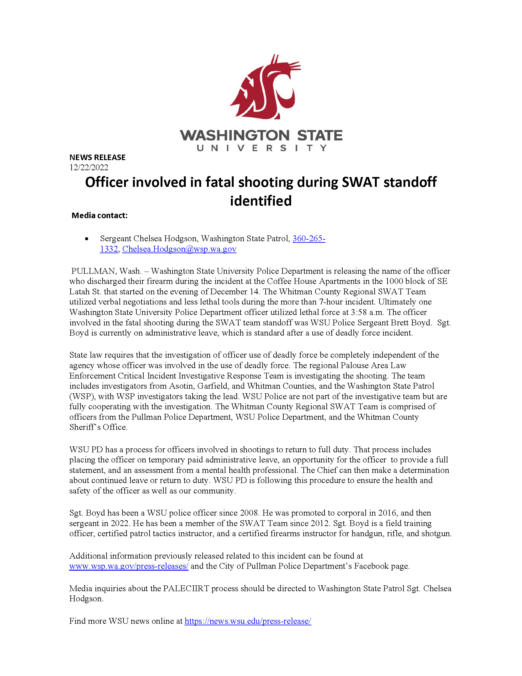 News and Updates | WSU POLICE | Washington State University