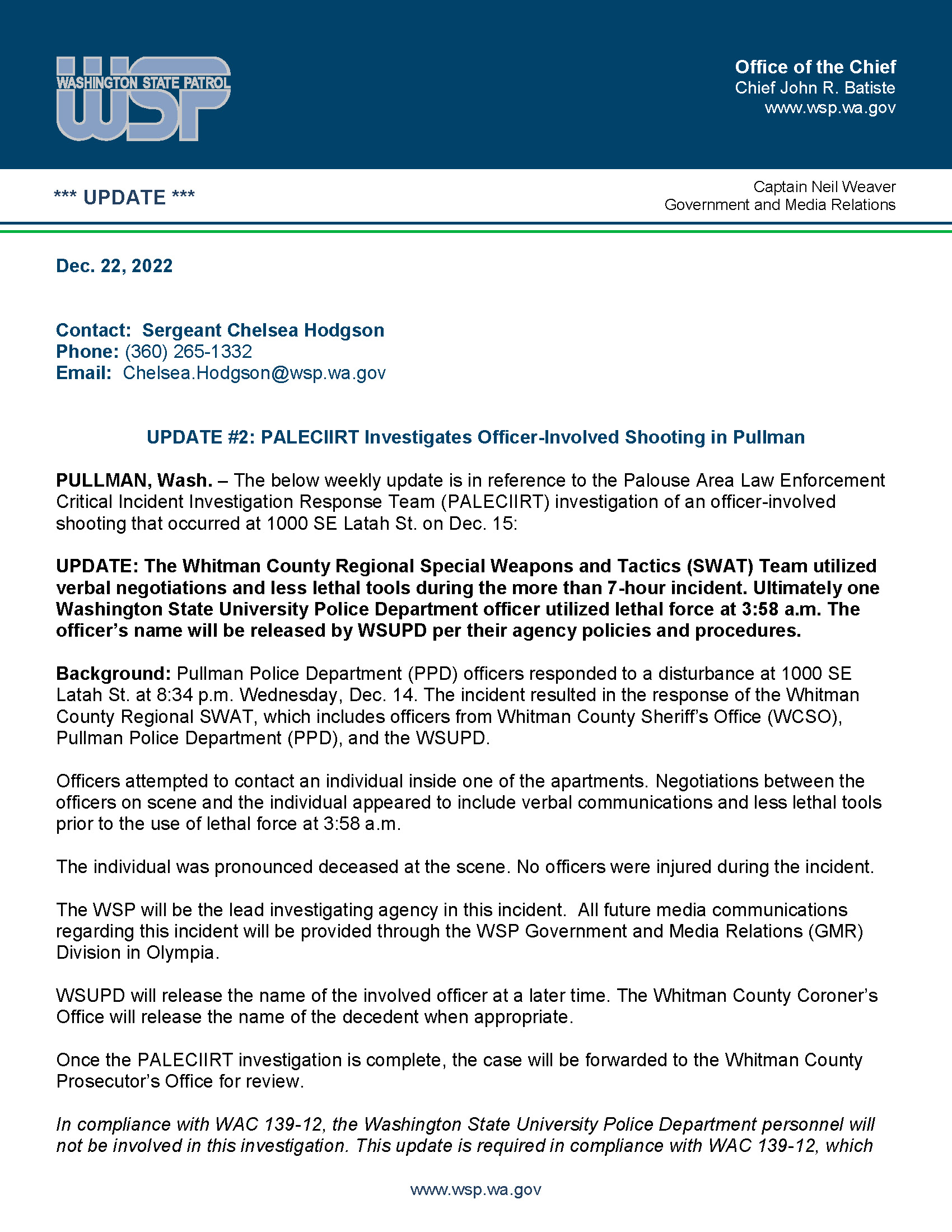 News and Updates | WSU POLICE | Washington State University