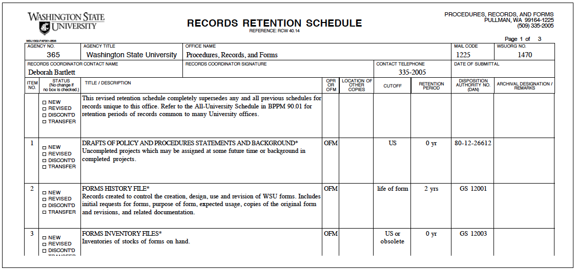 90 01 University Records Retention And Disposition Office Of Policies 