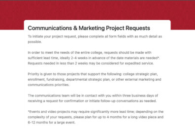 New Communications and Marketing Project Request Form | Elson S. Floyd ...