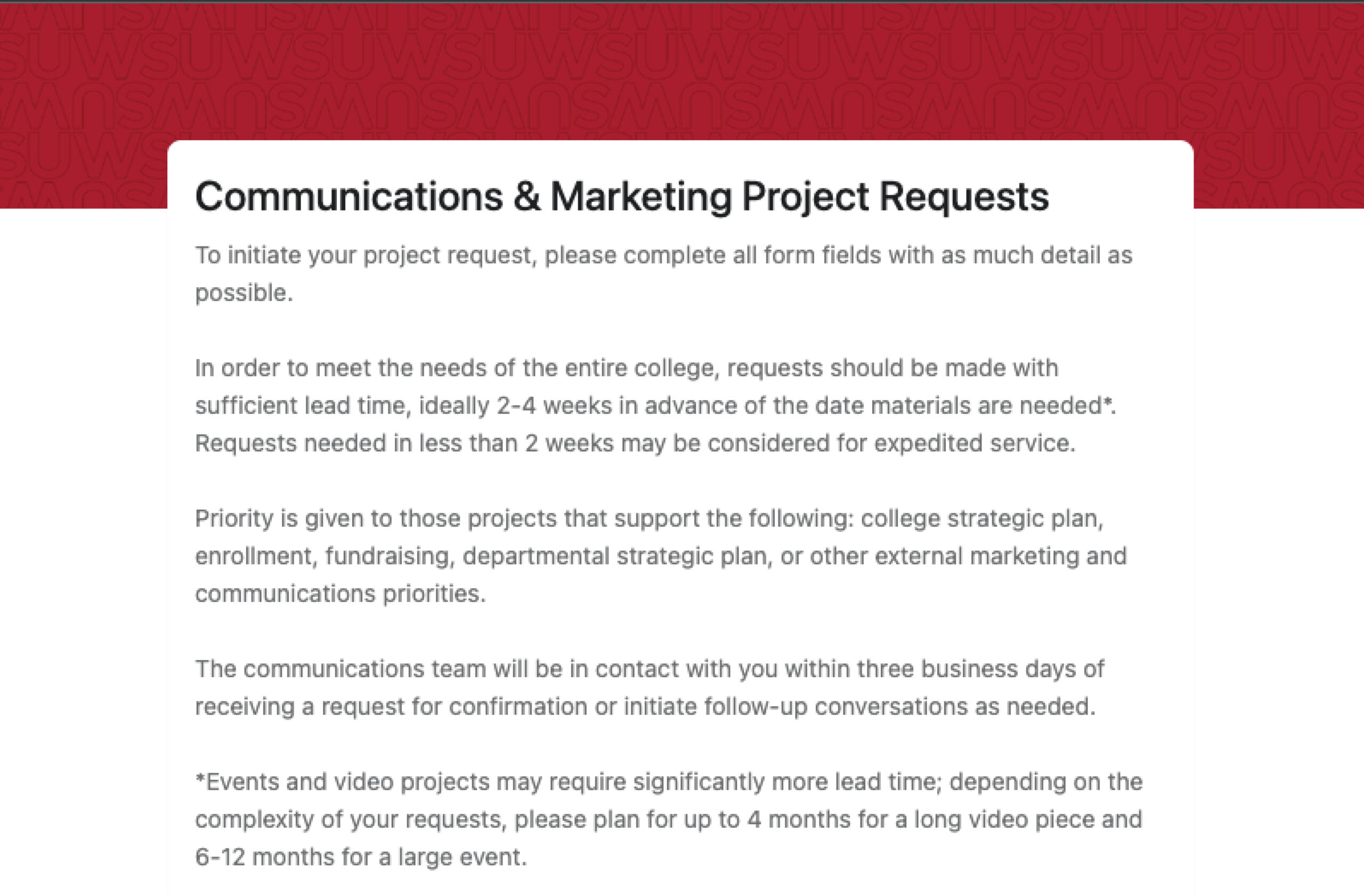 New Communications and Marketing Project Request Form | Elson S. Floyd ...